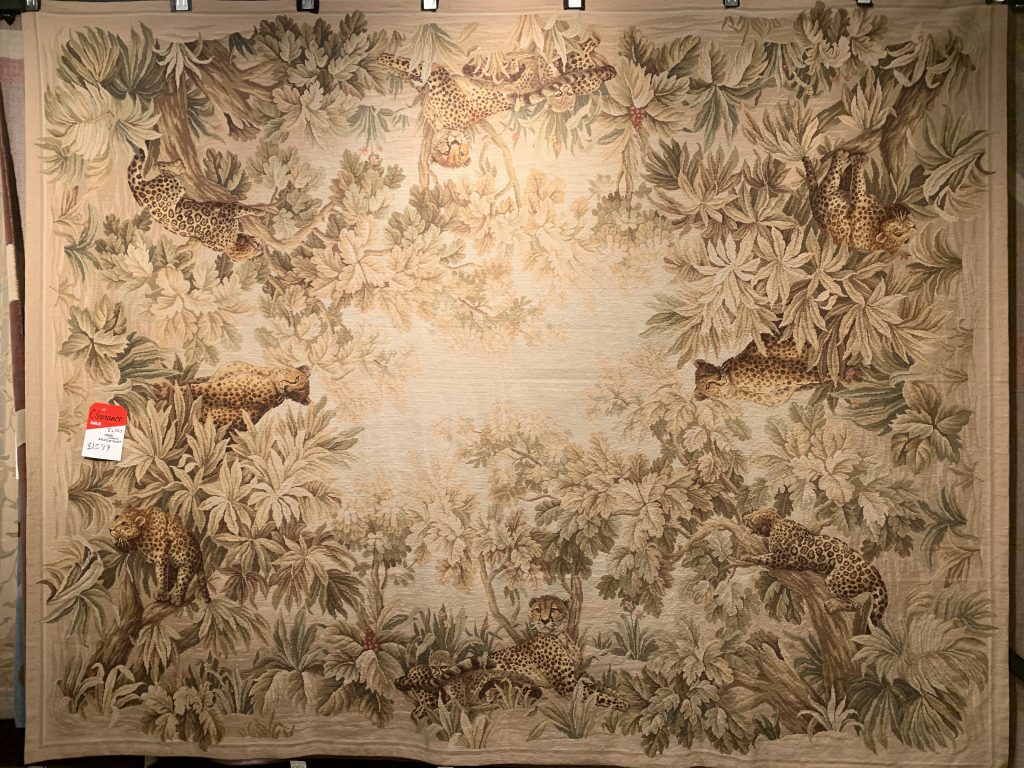 Hand Made Jungle Design Needlepoint with Leopards - World Of Rugs